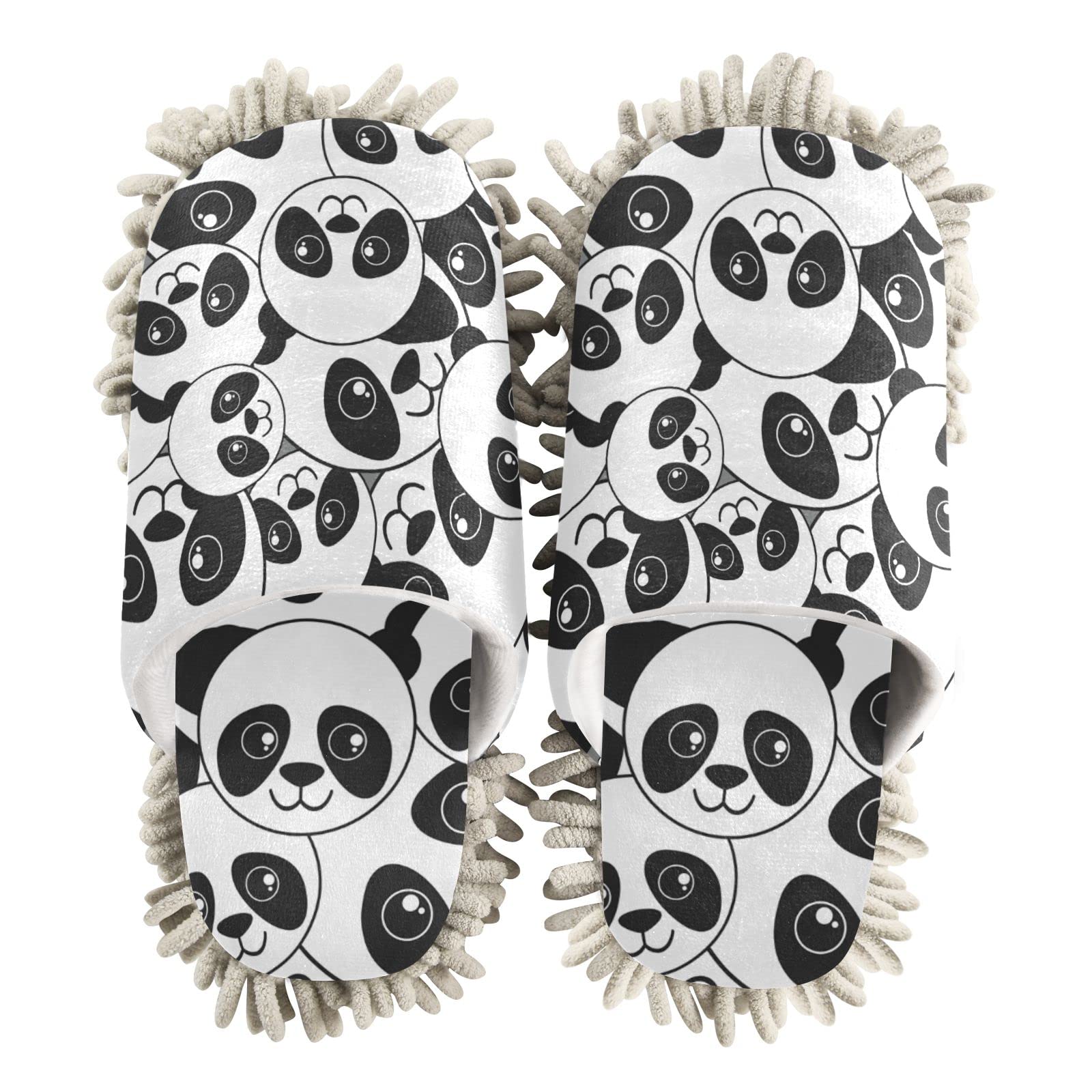 Cute Animal Panda Bear Mop Slippers Shoes Cover for Floor Cleaning Washable Dust Dirty Hair Cleaners Microfiber Mop Socks for Kitchen House Office