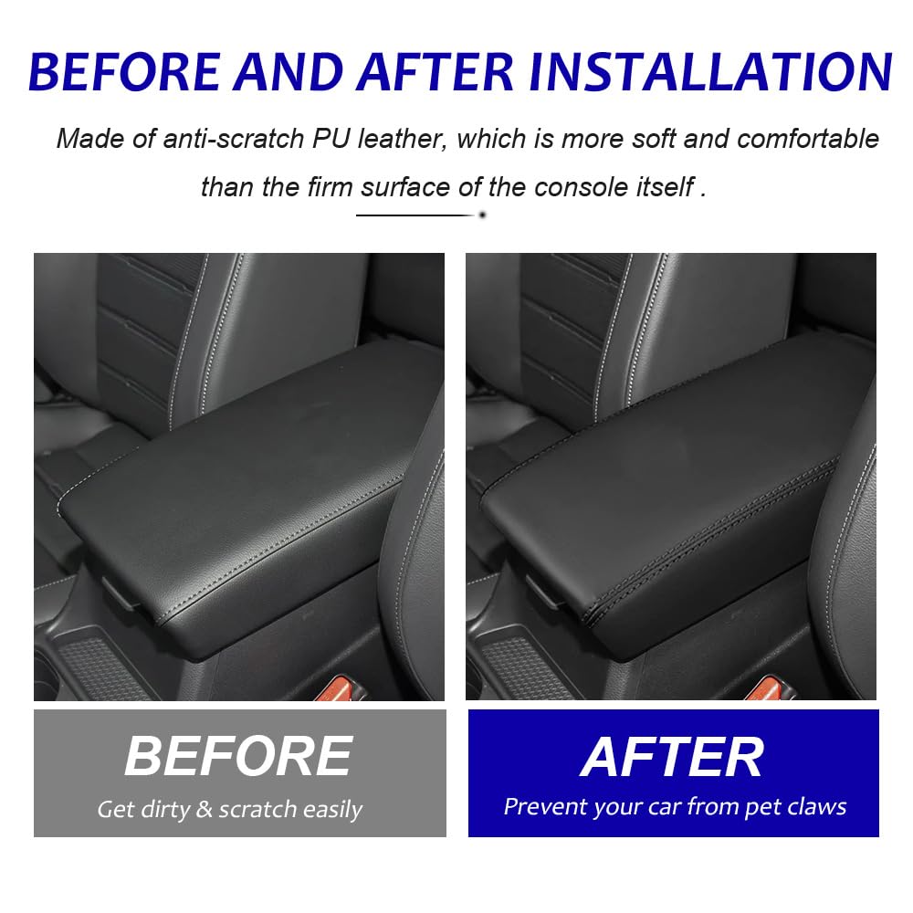 DEYTOP Console Cover for Honda CRV 2024 2023 Armrest Cover for CR-V Accessories Anti-Scratch Leather Armrest Pad Protector (Black with Black Stitches)