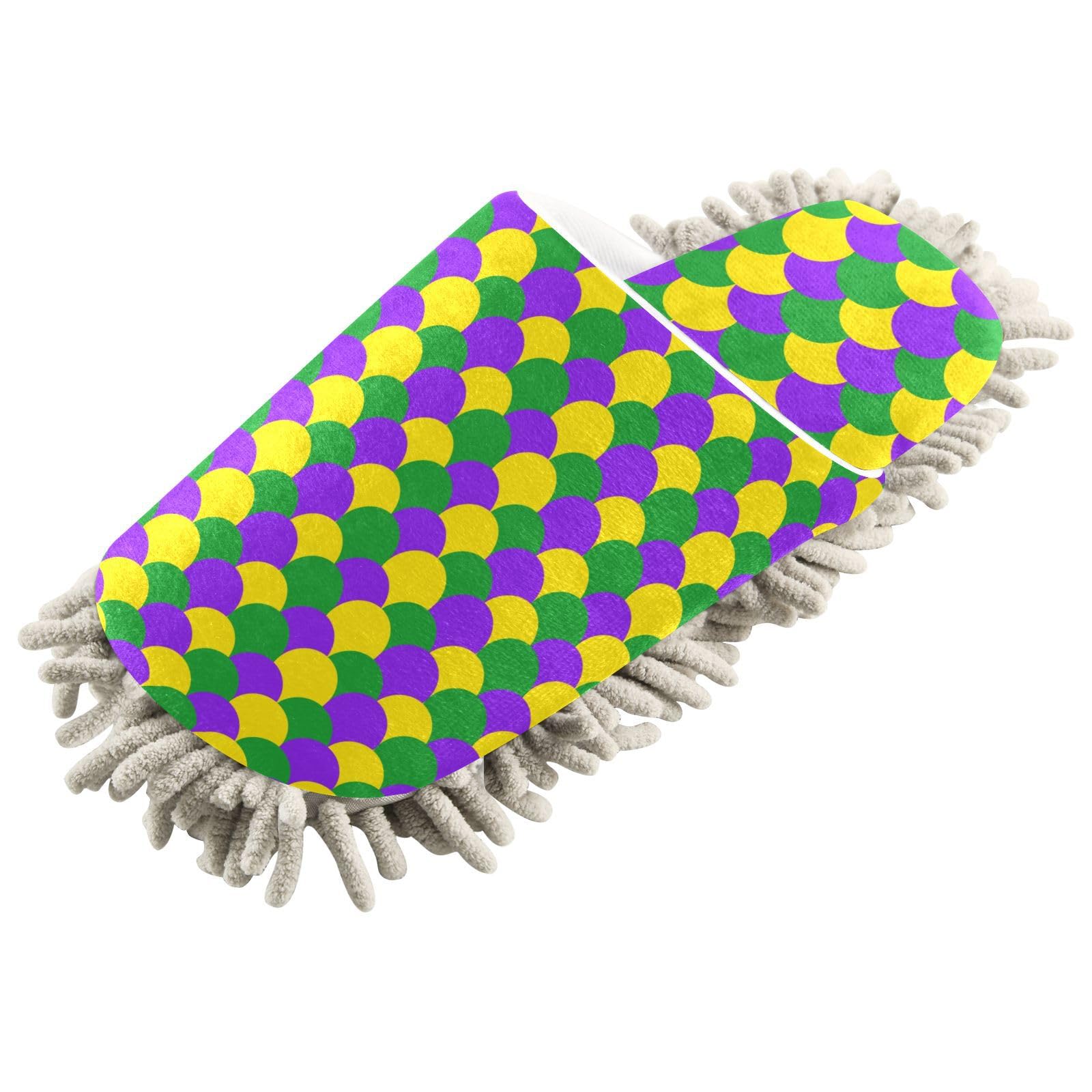 FLildon Microfiber Cleaning Slippers Mardi Gras Scales Washable Mop Shoes Slipper for Men/Women House Floor Dust Cleaner, Size L