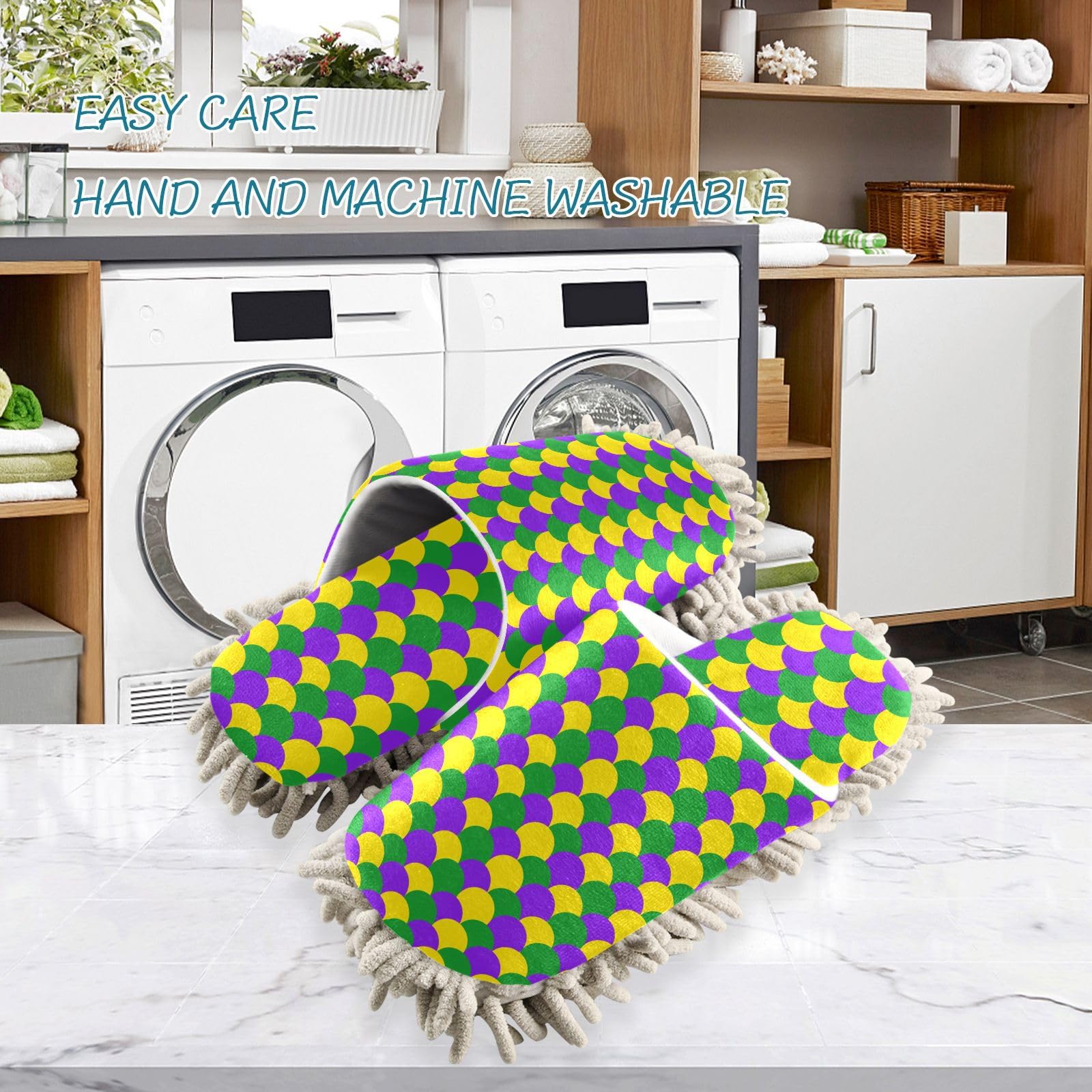 FLildon Microfiber Cleaning Slippers Mardi Gras Scales Washable Mop Shoes Slipper for Men/Women House Floor Dust Cleaner, Size L