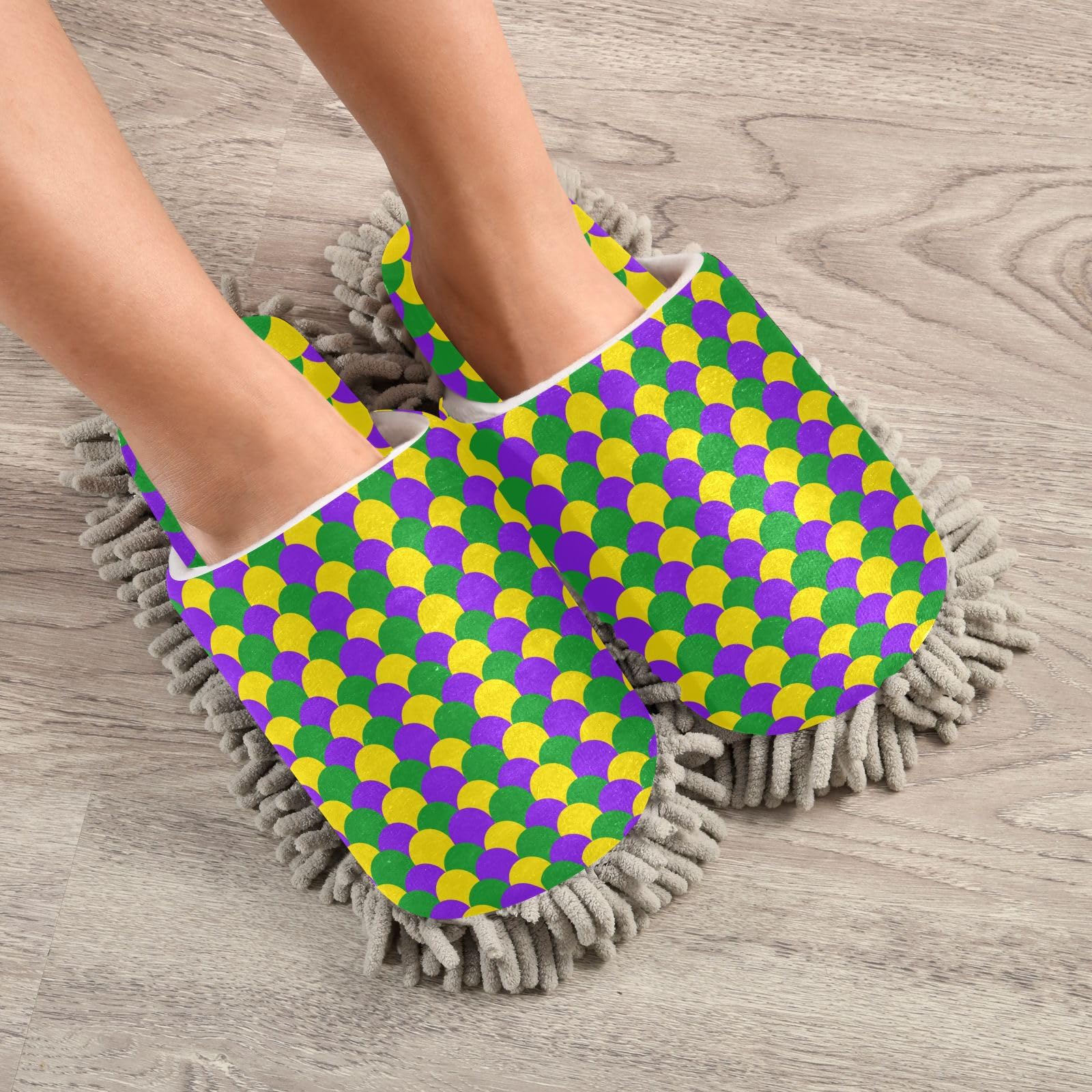 FLildon Microfiber Cleaning Slippers Mardi Gras Scales Washable Mop Shoes Slipper for Men/Women House Floor Dust Cleaner, Size L