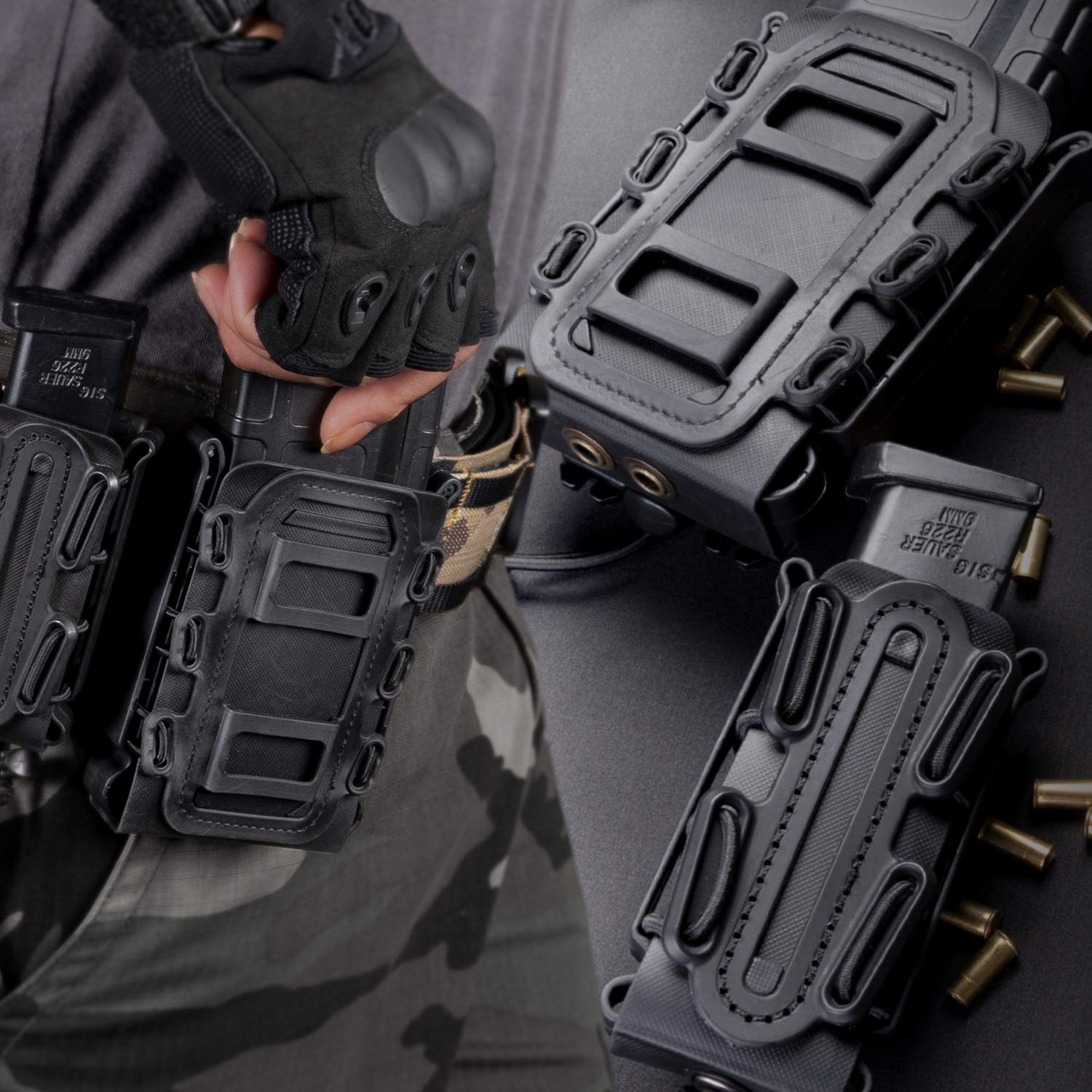 IDOGEAR 9mm Mag Pouch Pistol Magazine Pouch Soft Shell Fast Magazine Pouch Tactical Mag Carrier Hunting Airsoft Gear Tall Version (Tall-Dark Earth)