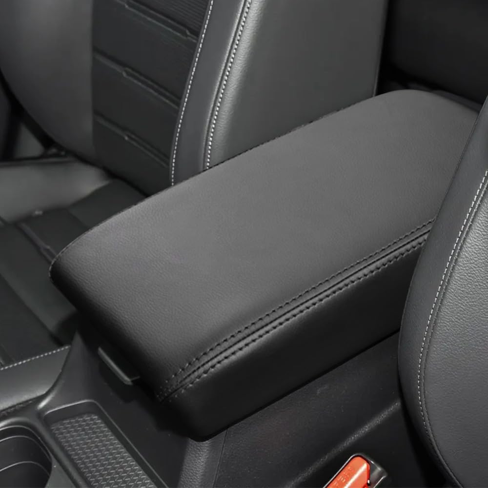 DEYTOP Console Cover for Honda CRV 2024 2023 Armrest Cover for CR-V Accessories Anti-Scratch Leather Armrest Pad Protector (Black with Black Stitches)