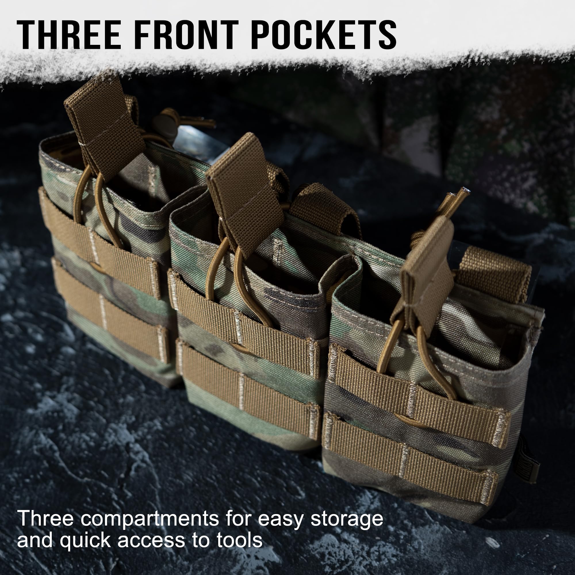OneTigris Tactical Molle Mag Pouch,Open Top Triple Magazine Pouch for 5.56mm M4 M16 AK AR Glock M1911 9mm with Quick Release Kydex Insert and MOLLE Compatible(Camouflage)