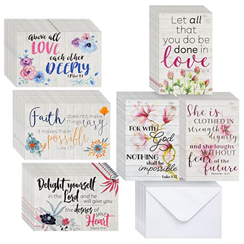 60 Pack Christian Inspirational Greeting Cards with Envelopes, Bulk, Motivational Bible Verses Scripture (Floral Design, 4x6 In)