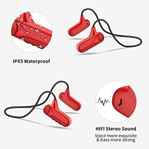 WESADN Bone Conduction Headphones Bluetooth Wireless Open Ear Headphones Build in Microphone Stereo Sport Workout Headset Earphones for Running Cycling Hiking Driving for iPhone Android F1 Red