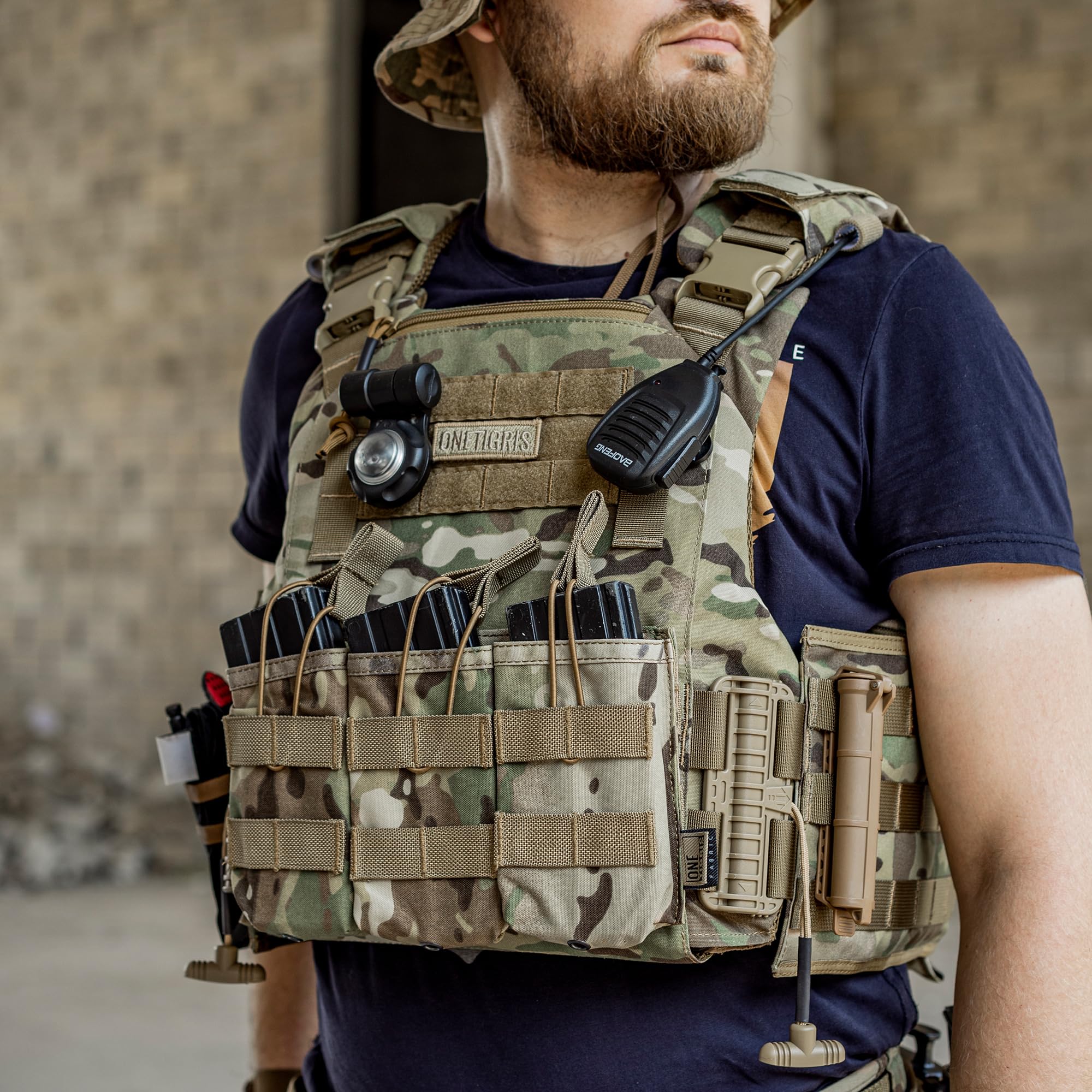 OneTigris Tactical Molle Mag Pouch,Open Top Triple Magazine Pouch for 5.56mm M4 M16 AK AR Glock M1911 9mm with Quick Release Kydex Insert and MOLLE Compatible(Camouflage)
