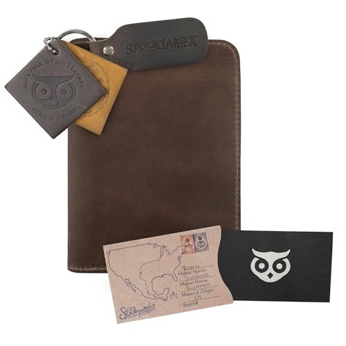 Hide & Drink, Double Passport Cover with Slots for Bills and Keys, Rustic Case, ID Organizer, Full Grain Leather, Handmade Accessories, Bourbon Brown