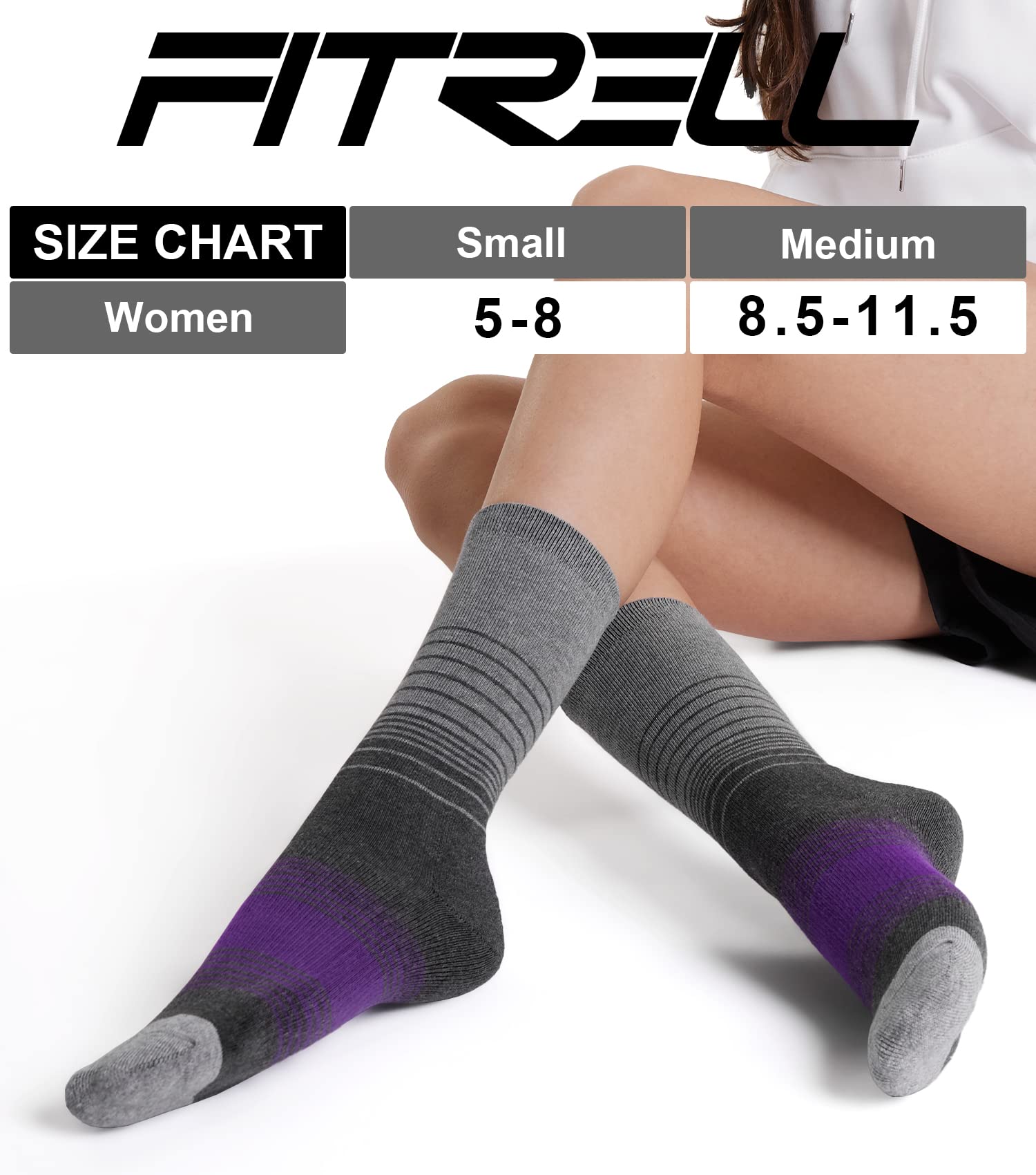 FITRELL 4 Pack Women's Merino Wool Hiking Socks Wicking Cushioned Warm Thermal Walking Boot Crew Socks, Christmas Gifts, Purple+Pink, Medium, for Shoe Size 8.5-11