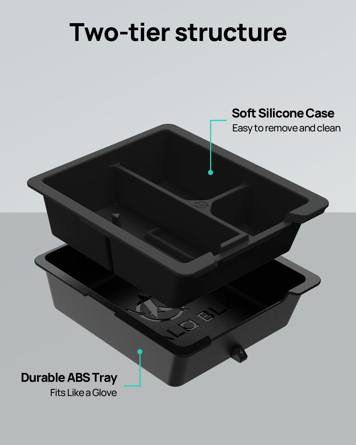 HALOBLK Center Console Organizer Tray, Two-Tier Removable Design Compatible with Tesla Model 3 (2021-2023) Model Y (2021-2024) [Not Compatible with 2024-2025 Model 3 Refresh & 2025 New Model Y]