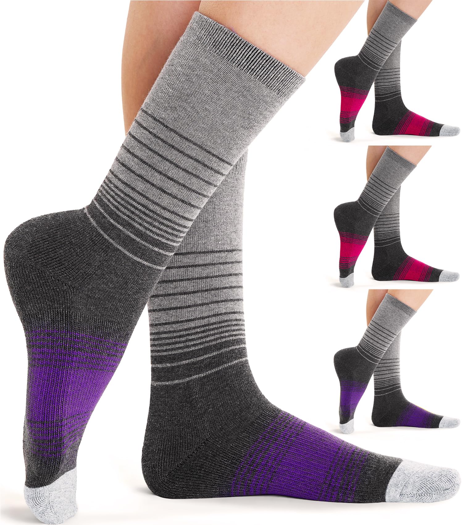 FITRELL 4 Pack Women's Merino Wool Hiking Socks Wicking Cushioned Warm Thermal Walking Boot Crew Socks, Christmas Gifts, Purple+Pink, Medium, for Shoe Size 8.5-11
