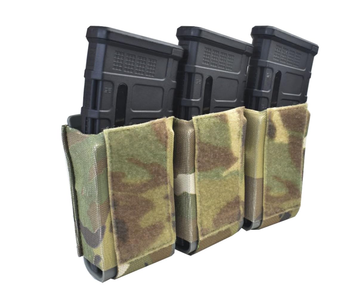 Elastic Triple Magazine Pouch Kangaroo Mag Holster 5.56/ M4/M16 Magazines Holder Pocket with with Quick Release Insert Cip Set (CAMO)