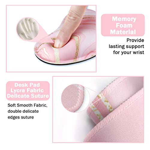 Keyboard Mouse Pad Set, Extended Mouse Pad+Keyboard Wrist Rest Support , Memory Foam Ergonomic Easy Typing , 3Pcs (35.4×15.7 in) Desk Pad Set for Home Office Study Game- Pink Gold