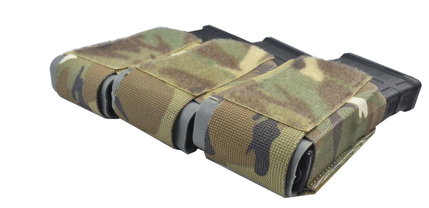 Elastic Triple Magazine Pouch Kangaroo Mag Holster 5.56/ M4/M16 Magazines Holder Pocket with with Quick Release Insert Cip Set (CAMO)