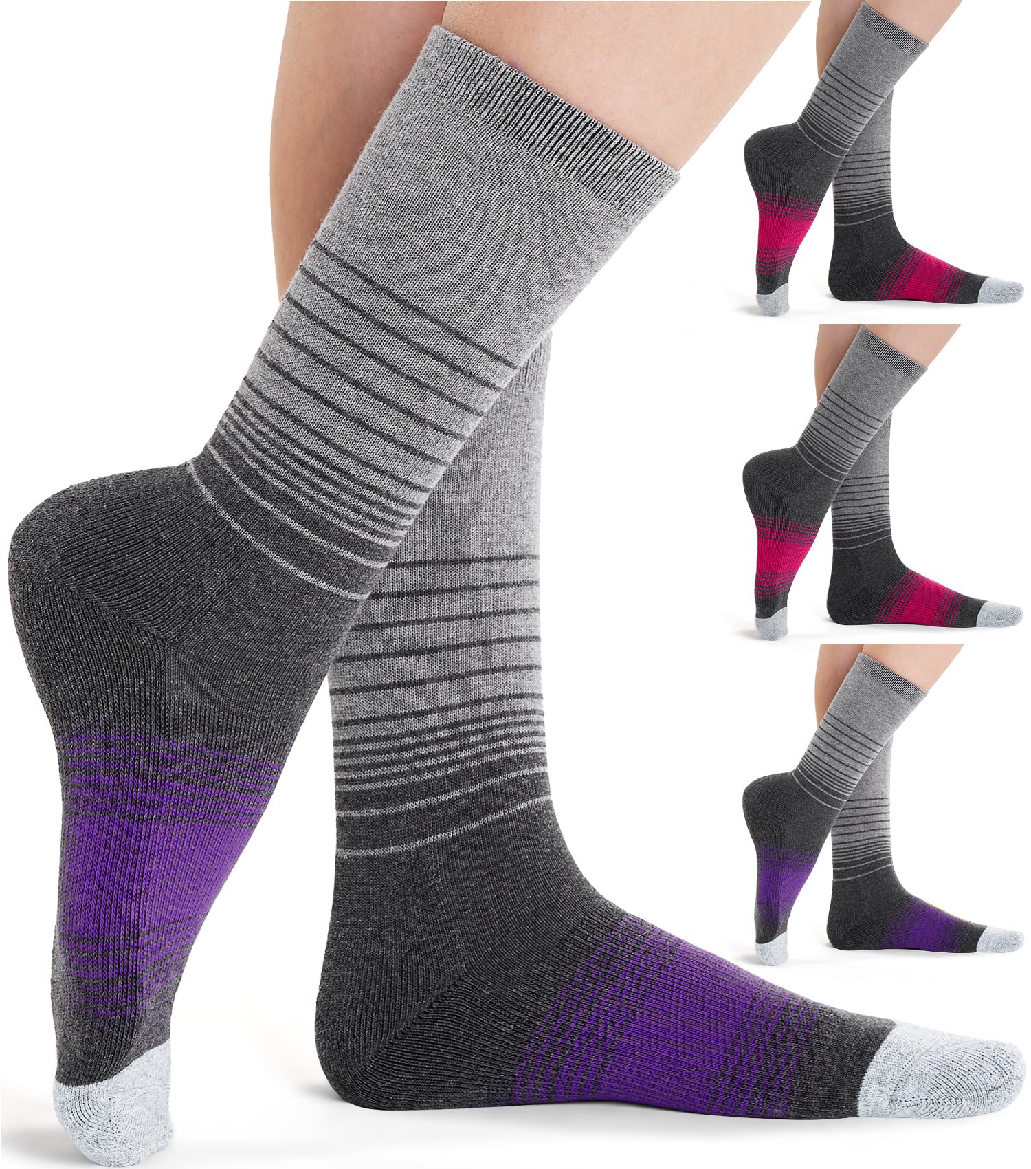 FITRELL 4 Pack Women's Merino Wool Hiking Socks Wicking Cushioned Warm Thermal Walking Boot Crew Socks, Christmas Gifts, Purple+Pink, Medium, for Shoe Size 8.5-11