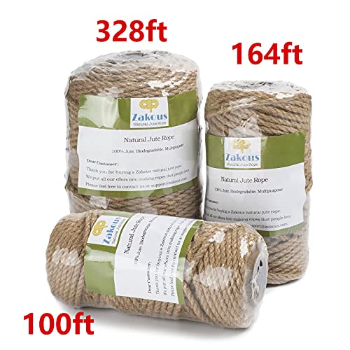 100 Feet 5mm Jute Twine, Heavy Duty Jute Rope, Natural Hemp Rope for DIY Arts Crafts, Gardening, Bundling,Home Decorating, Cat Scratching Post