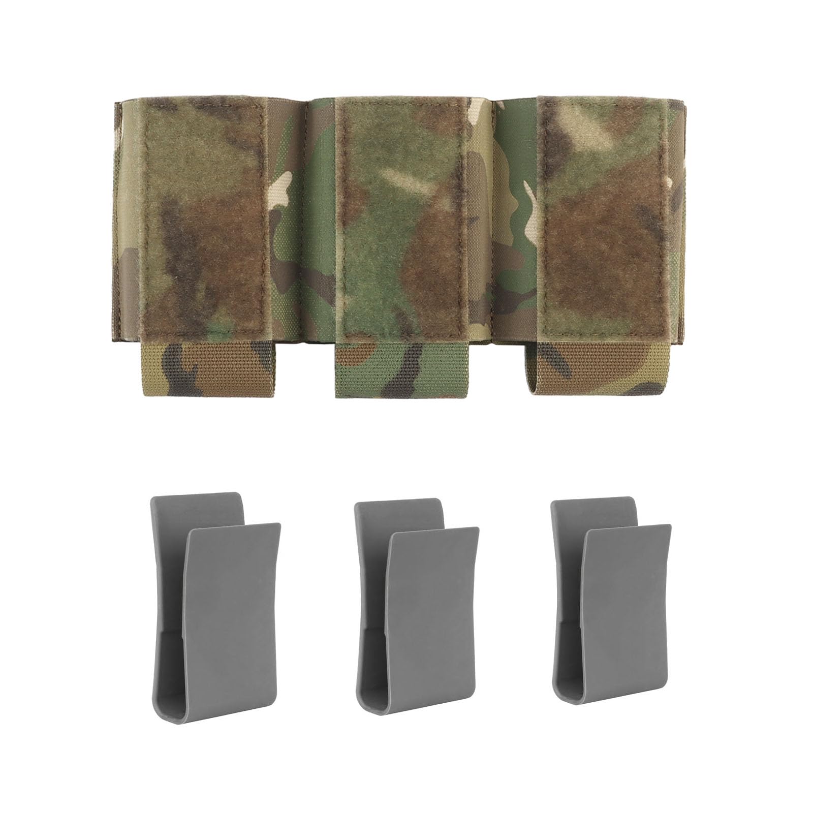 Elastic Triple Magazine Pouch Kangaroo Mag Holster 5.56/ M4/M16 Magazines Holder Pocket with with Quick Release Insert Cip Set (CAMO)