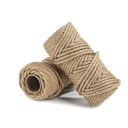 100 Feet 5mm Jute Twine, Heavy Duty Jute Rope, Natural Hemp Rope for DIY Arts Crafts, Gardening, Bundling,Home Decorating, Cat Scratching Post
