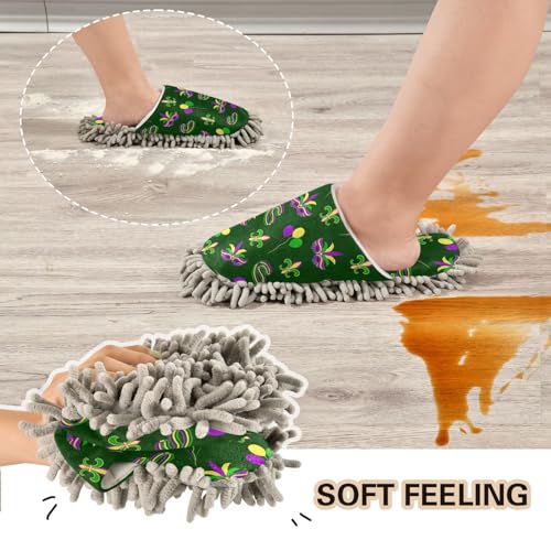 FLildon Microfiber Cleaning Slippers Mardi Gras Washable Mop Shoes Slipper for Men/Women House Floor Dust Cleaner, Size L