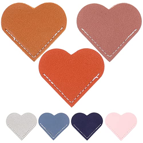 Abaodam 7pcs Leather Heart Bookmark Corner Page Book Marks Protector Cute Handmade Book Reading Gift for Office School Book Lovers Bookworm Present