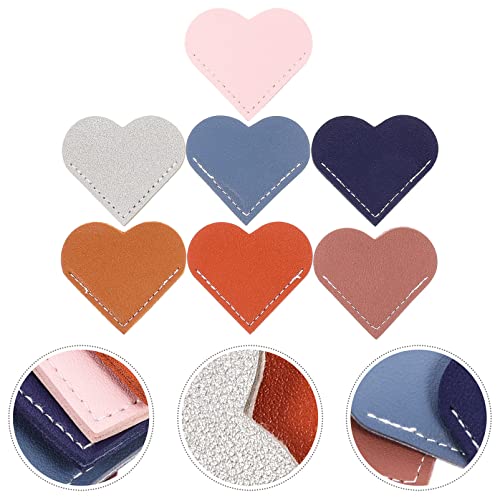 Abaodam 7pcs Leather Heart Bookmark Corner Page Book Marks Protector Cute Handmade Book Reading Gift for Office School Book Lovers Bookworm Present