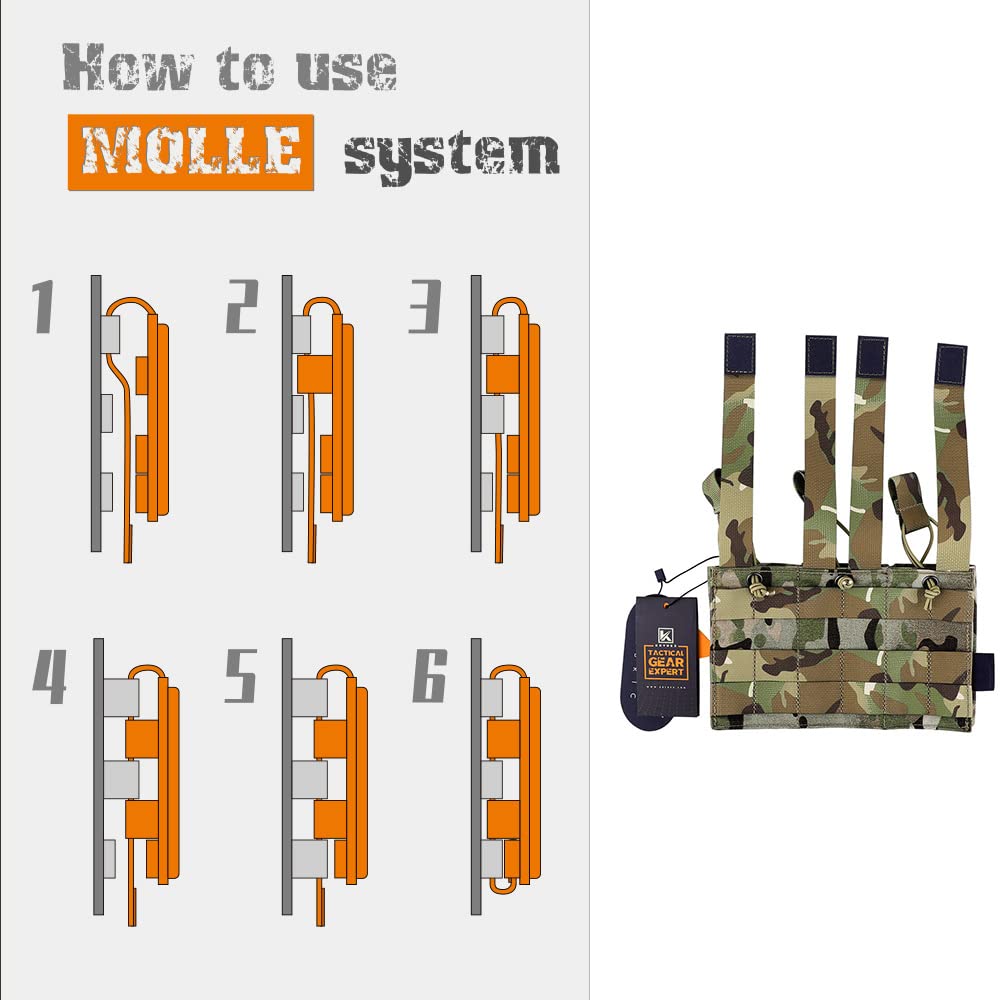 KRYDEX Tactical MOLLE Triple Open-Top 5.56mm Mag Pouch with MOLLE Strap for M4 M16 .223 Magazines(MC)…