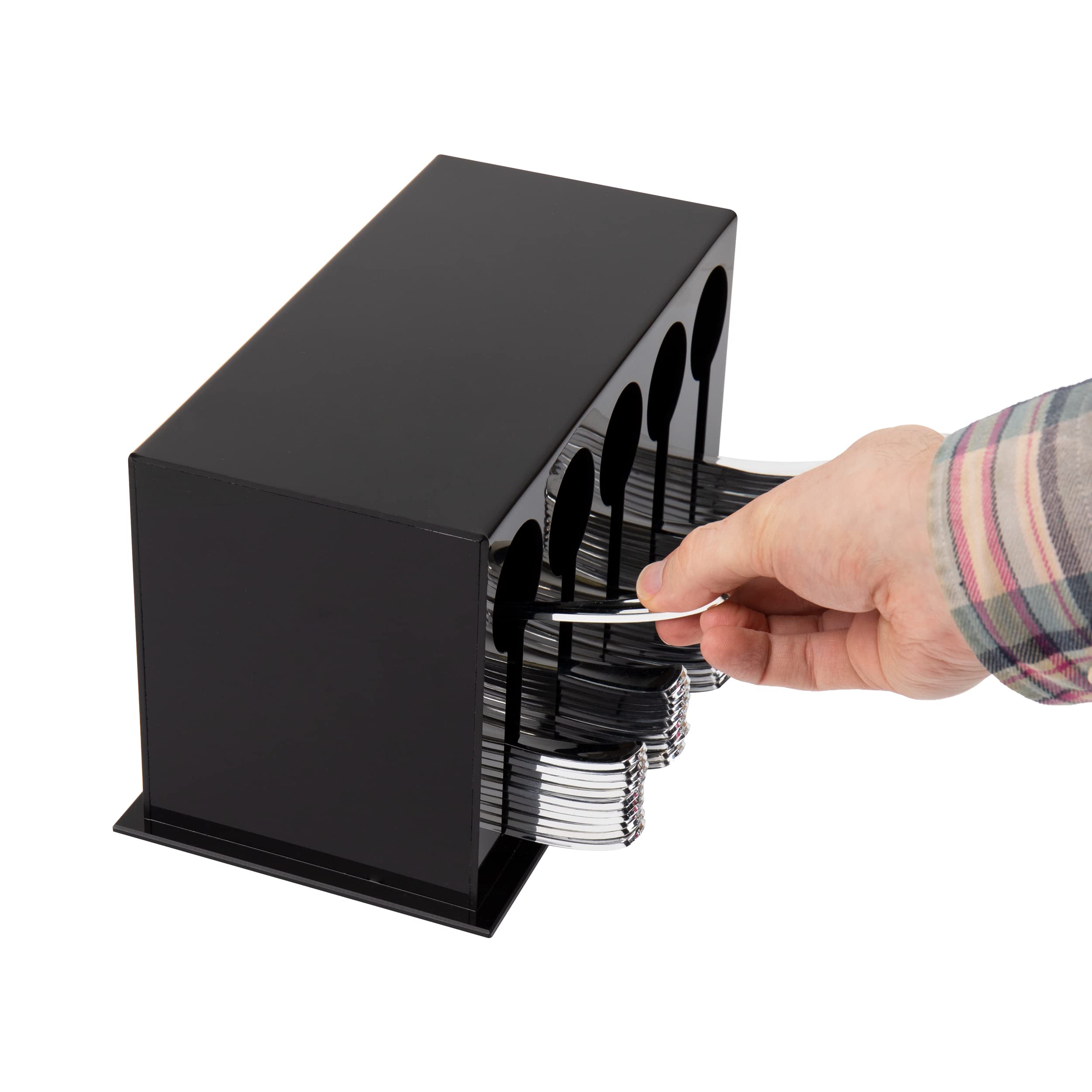 Mind Reader Utensil Dispenser, Silverware Organizer, Plastic Fork and Spoon Dispenser, Kitchen, 11" L x 5.75" W x 6" H, Black