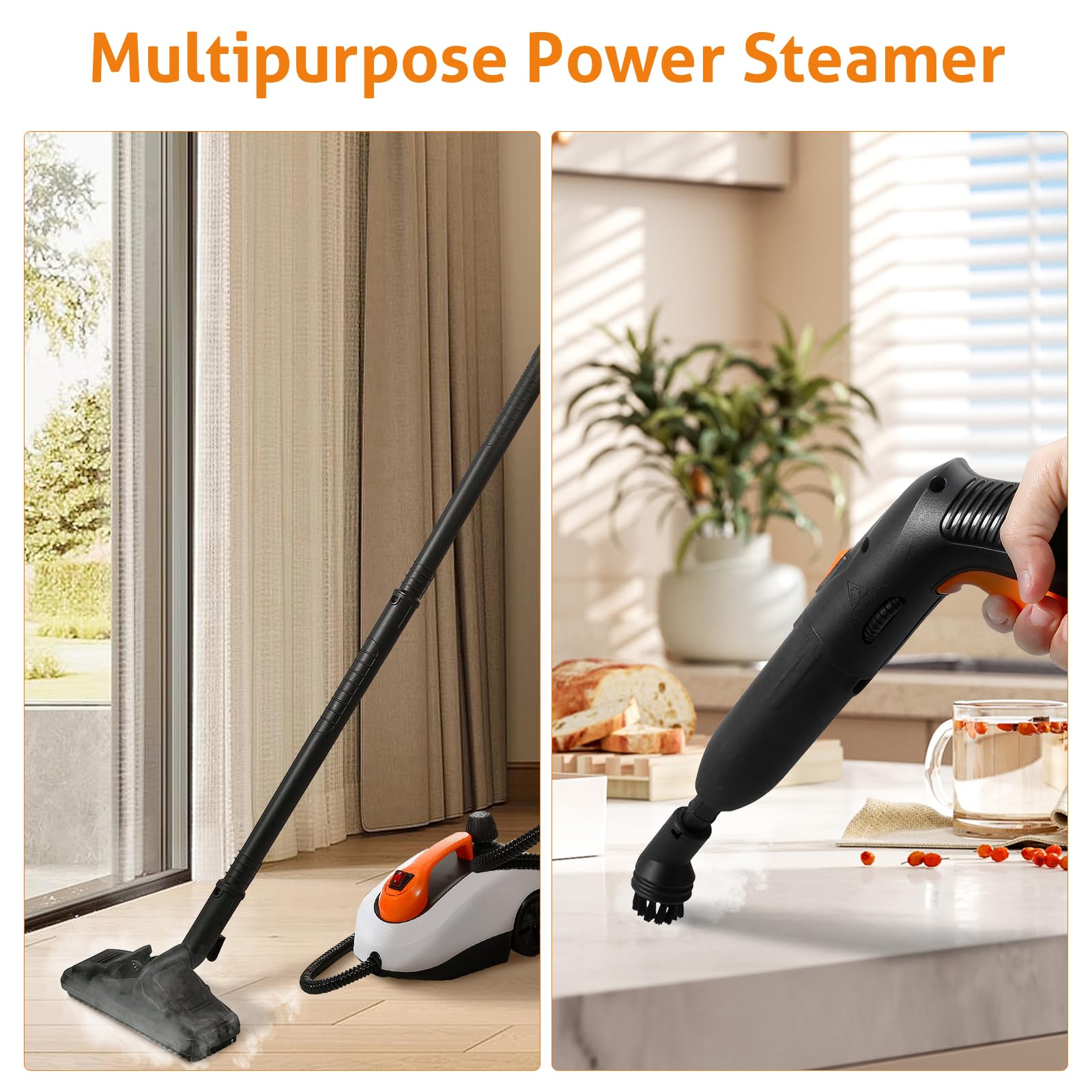 WICHEMI 1800W Multipurpose High-Temp Floor Steam Mop Steam Cleaning Machine + 18" Pressure Washer Surface Cleaner with 4 Wheels for Driveway Sidewalk Patio Concrete Cleaning