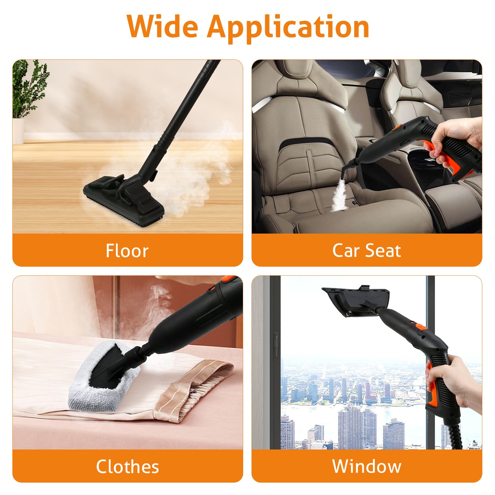 WICHEMI 1800W Multipurpose High-Temp Floor Steam Mop Steam Cleaning Machine + 18" Pressure Washer Surface Cleaner with 4 Wheels for Driveway Sidewalk Patio Concrete Cleaning