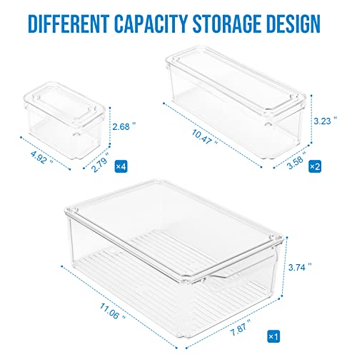 BEWAVE Fridge Organizer, 7 Pack Stackable Refrigerator Organizer Bins with Lid, Clear Containers, BPA-Free Plastic Food Storage for Food, Drinks, Fruits, Vegetable