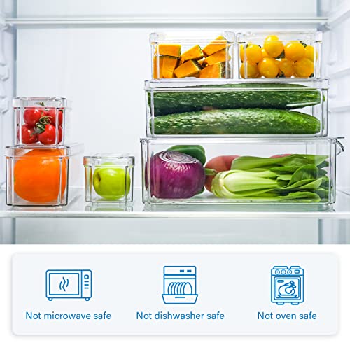 BEWAVE Fridge Organizer, 7 Pack Stackable Refrigerator Organizer Bins with Lid, Clear Containers, BPA-Free Plastic Food Storage for Food, Drinks, Fruits, Vegetable