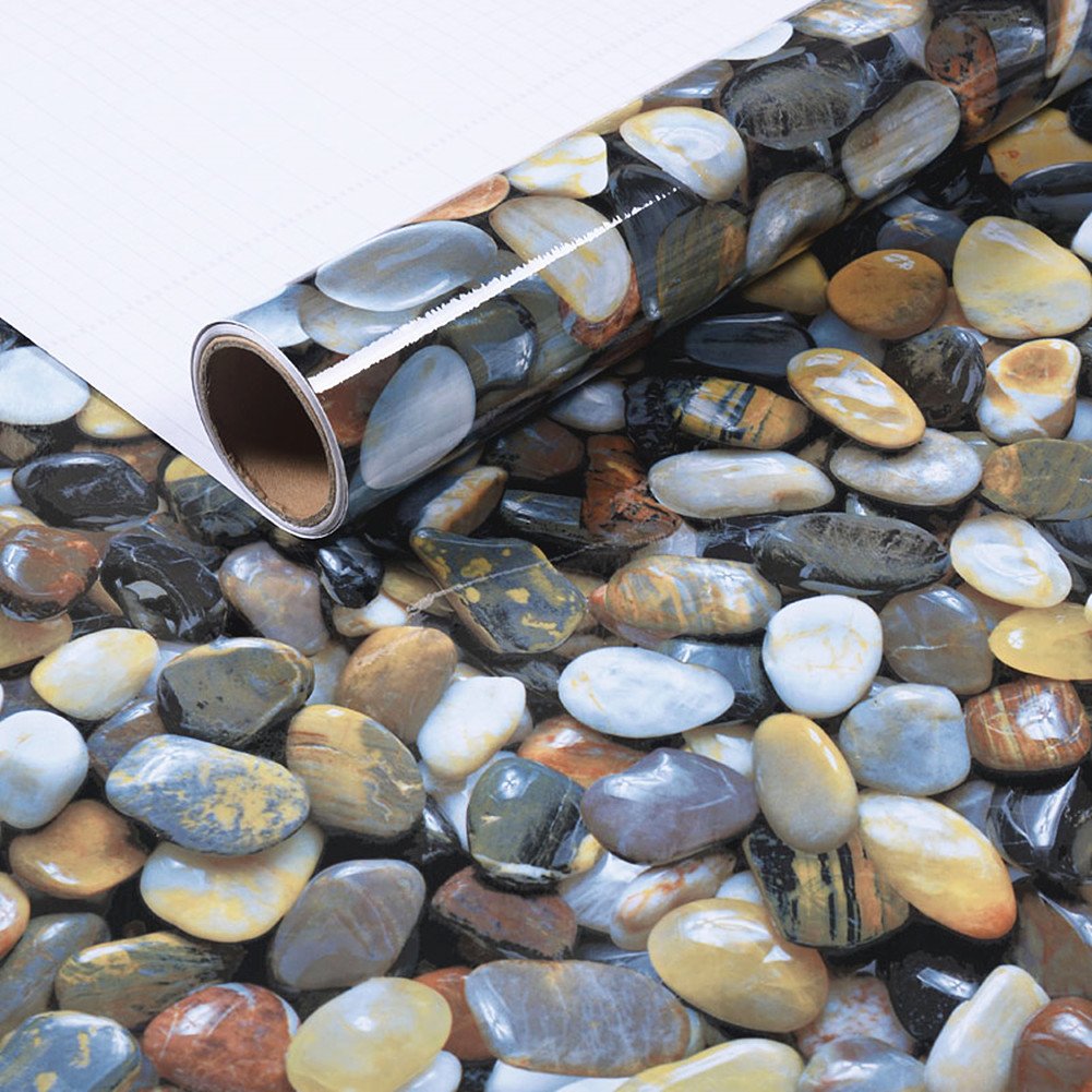 REDODECO 3D Cobblestone Self Adhesive Gloss Vinyl Wrap Film Kitchen Countertop Peel Stick Wallpaper Decal 15.8inx79in