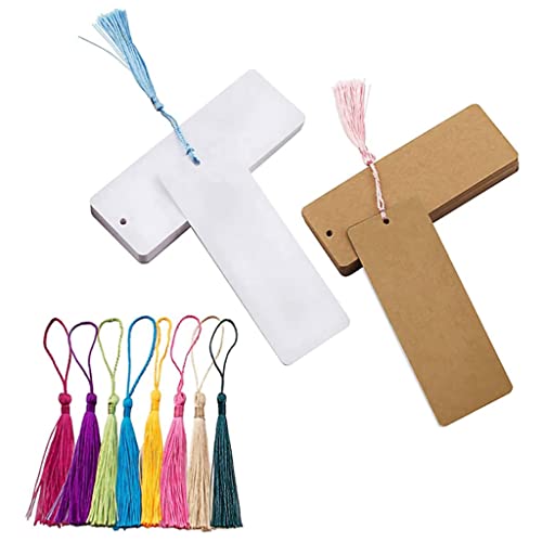 1 Set of 120 DIY Blank Paper Bookmarks Set for DIY Classroom Projects and Gifts Tags with Random Color Tassel Pendant