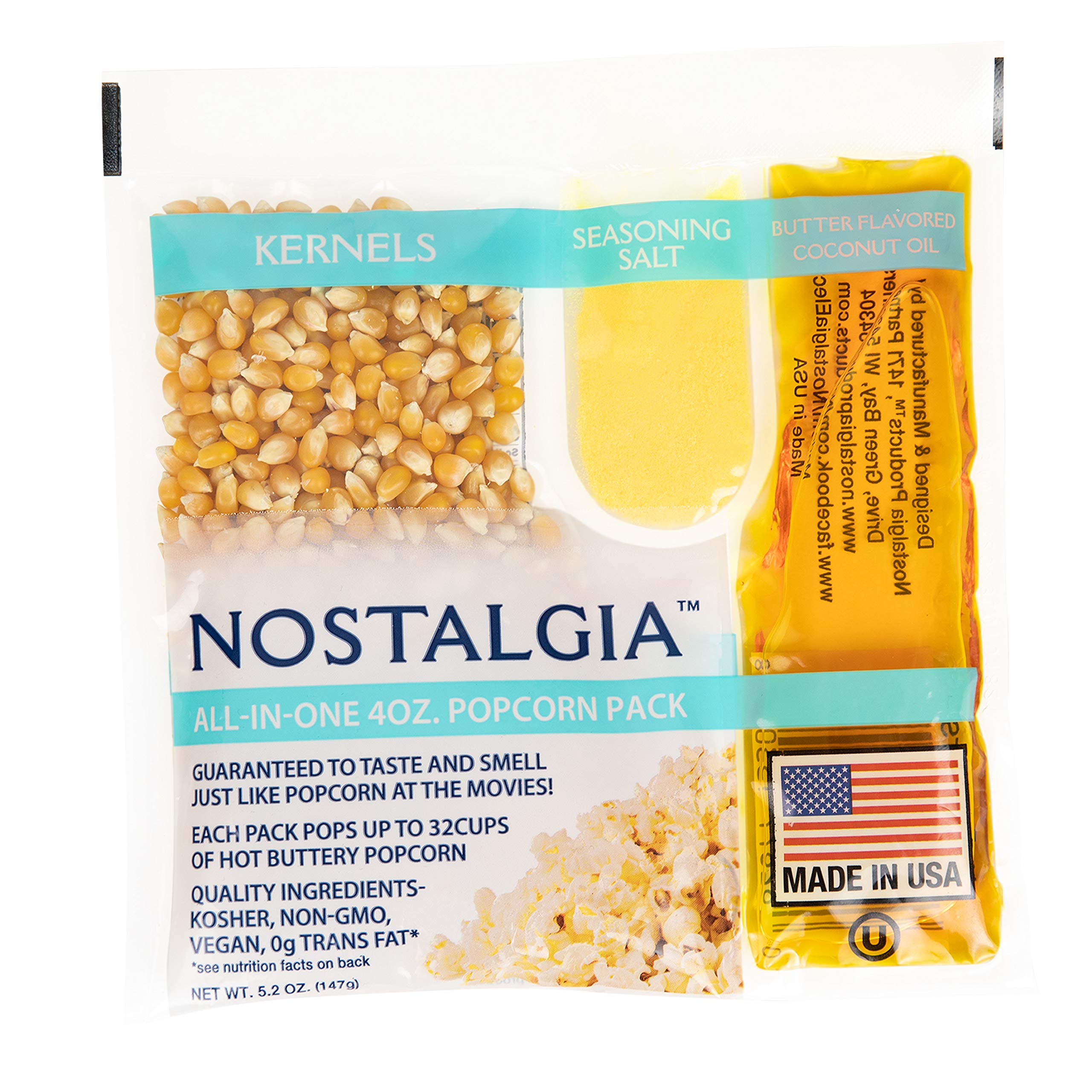 Nostalgia Popcorn Maker Machine - Ivory & KPP424 Best Tasting Premium 4-Ounce Popcorn, Oil & Seasoning Salt All-In-One Packs - 4 Ounce (Pack of 24)