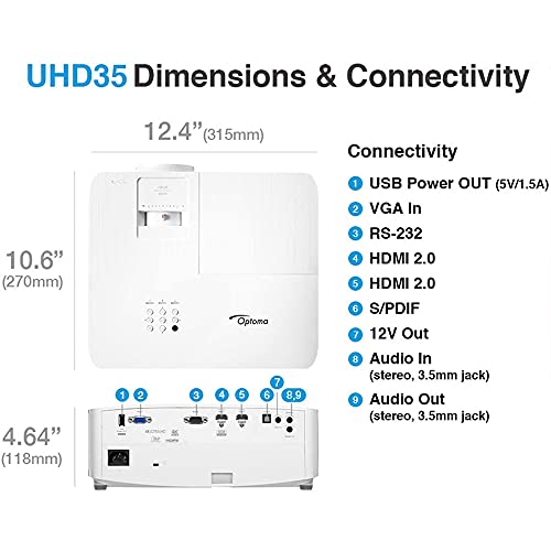 Optoma UHD35 4K UHD Gaming and Home Entertainment Projector Bundle with 1 YR CPS Enhanced Protection Pack