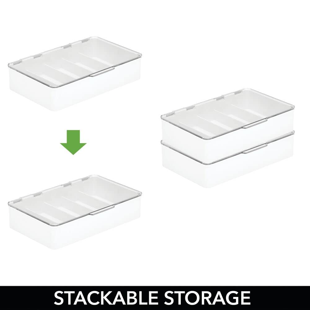 mDesign Plastic Stackable Eyeglass Case Storage Organizer with Hinged Lid for Unisex Sunglasses, Reading Glasses, Fashion Eye Wear, Protective Glasses, 5 Sections, Ligne Collection - 2 Pack - Clear