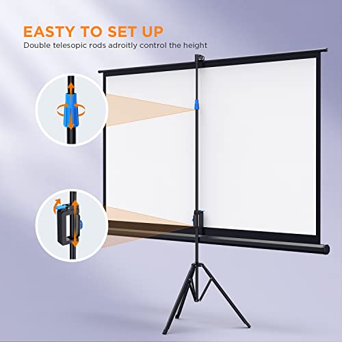 Projector Screen and Stand, 16:9 4K HD Projector Screen Outdoor 100 inch Portable Projector Screen with Stand, Easy Setup, Wrinkle-Free , Outdoor Projector Screen for Backyard, Camping, Living Room