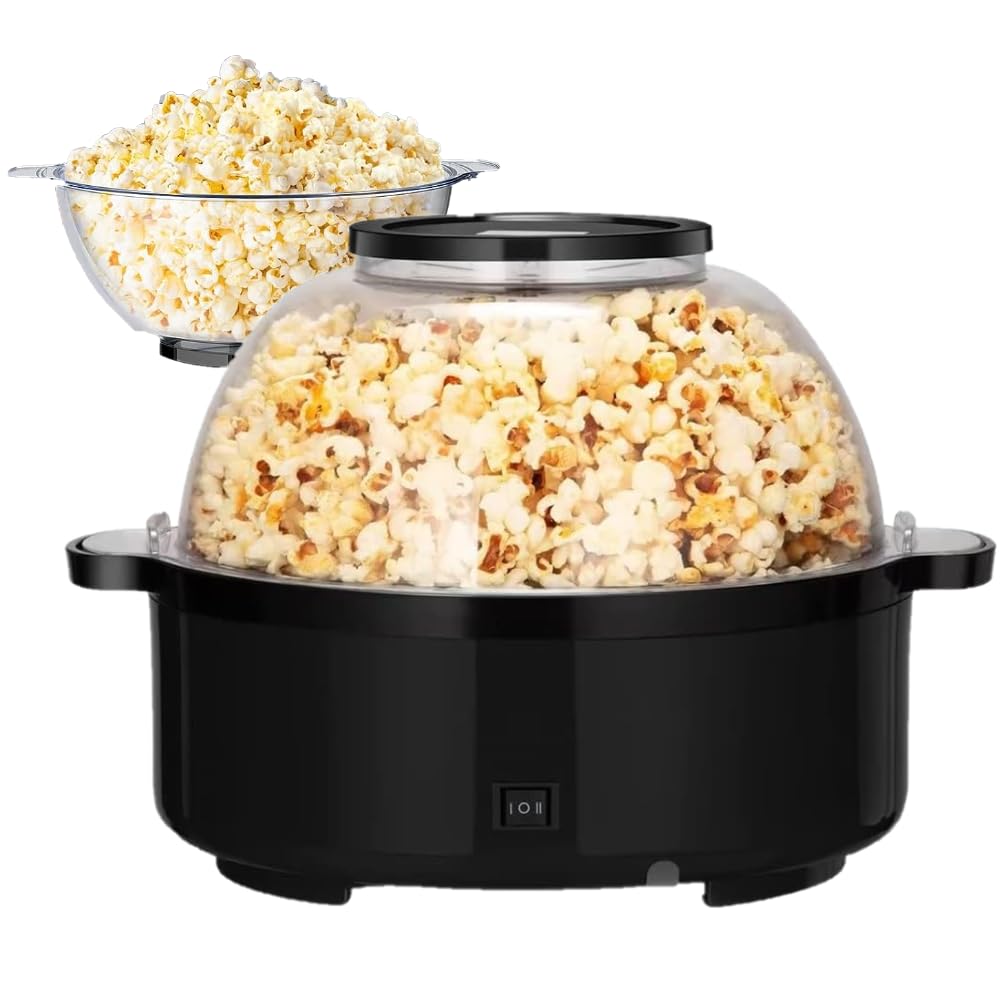 2 Black Popcorn Popper Machine, 16 Cups Electric Popcorn Maker With Nonstick Plate, Stirring Rod, Serving Bowl Lid And Two Measuring Spoons, Quick Heating, Electric Hot Oil Popcorn Popper