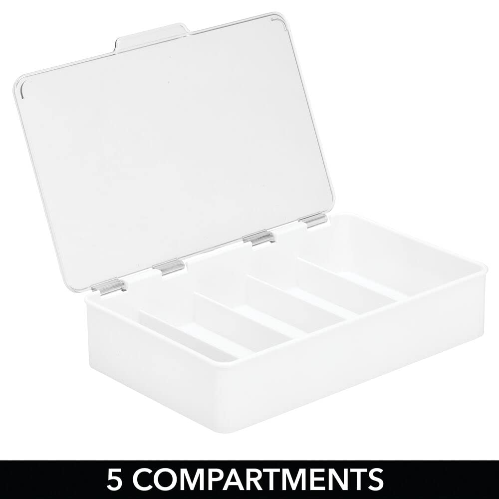 mDesign Plastic Stackable Eyeglass Case Storage Organizer with Hinged Lid for Unisex Sunglasses, Reading Glasses, Fashion Eye Wear, Protective Glasses, 5 Sections, Ligne Collection - 2 Pack - Clear