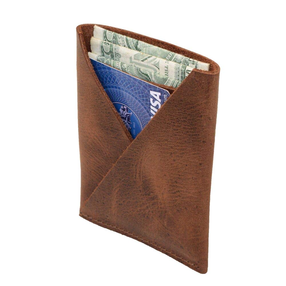 Hide & Drink, Leather Front Pocket Card Holder, Holds Up to 4 Cards Plus Folded Bills/Wallet/Pouch/Case/Organizer, Handmade Includes 101 Year Warranty :: Bourbon Brown