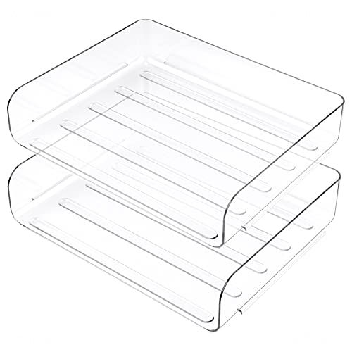 Tomorotec Desk Letter Tray Set, A4 Size Clear PET Stackable Document Organizer Office Desktop File Paper Holder Book Storage Rack Side Load Anti-Skid Stacking Support Convex Bottom (2X Landscape)