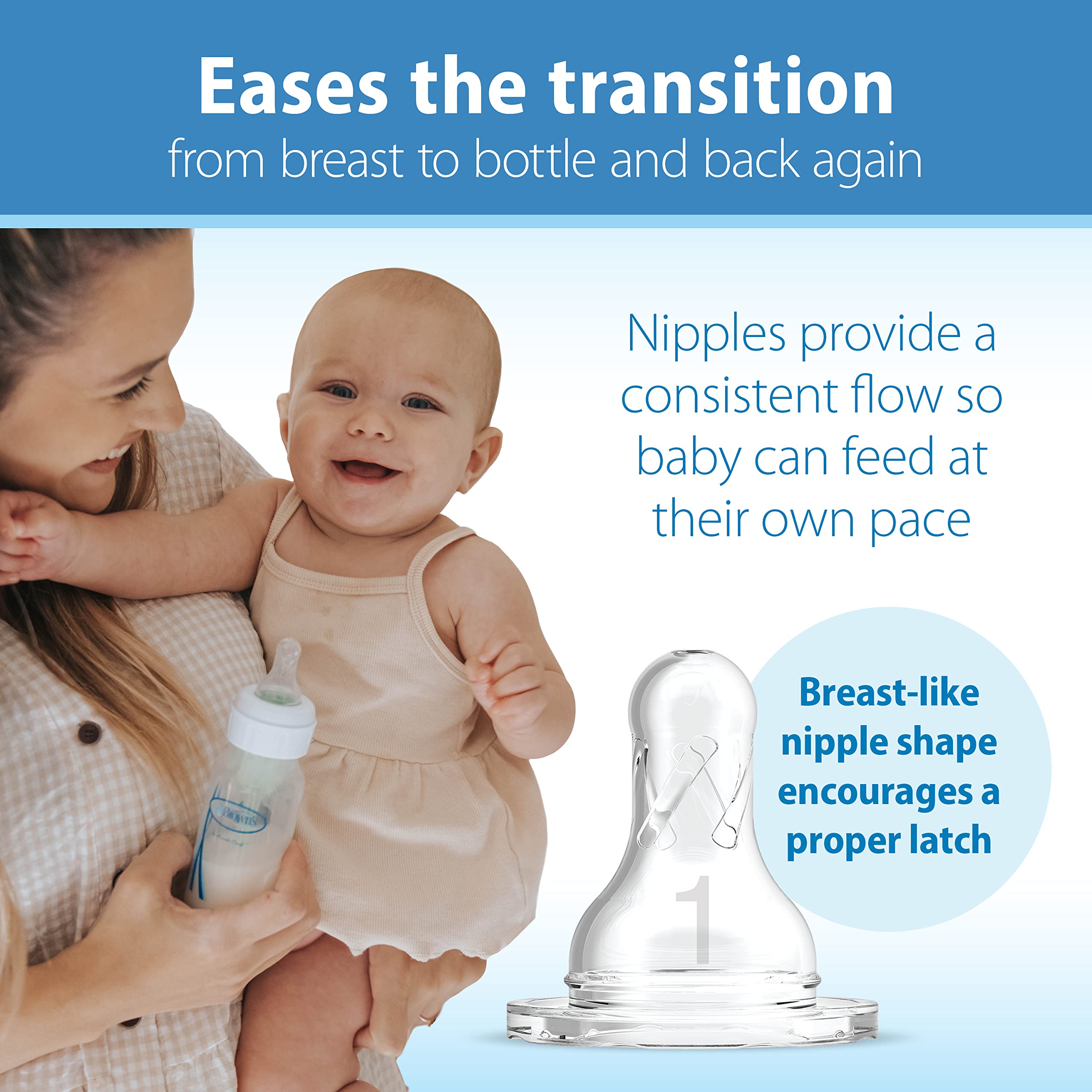 Dr. Brown’s Natural Flow® Anti-Colic Options+™ Narrow Baby Bottles 8 oz/250 mL, with Level 1 Slow Flow Nipple, 4 Pack, 0m+