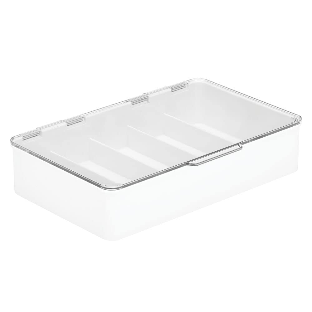 mDesign Plastic Stackable Eyeglass Case Storage Organizer with Hinged Lid for Unisex Sunglasses, Reading Glasses, Fashion Eye Wear, Protective Glasses, 5 Sections, Ligne Collection - 2 Pack - Clear