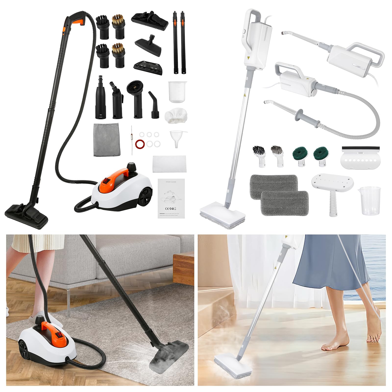 WICHEMI 1300W Multipurpose High-Temp Floor Steam Mop Steam Cleaning Machine + 1800W High Temperature Handheld Steam Cleaner Electric Steam Cleaning Machine