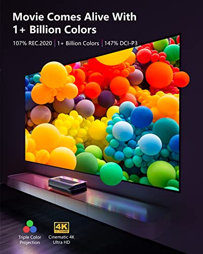 AWOL VISION LTV-3500 80β-150" 4K 3D Laser TV, 3500 ANSI Lumen Ultra Short Throw Triple Laser Projector Without Color Wheel, HDR10+ Dolby Atmos Home Theatre UST Projector(Fire TV Stick 4K Max included)