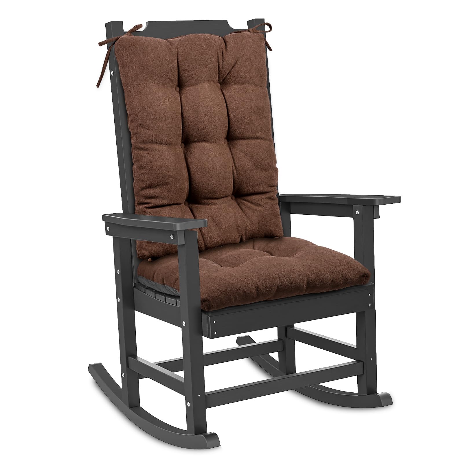 HAVARGO Rocking Chair Cushion Indoor High Back Wooden Rocker Adirondack Chair Cushions, Tufted Patio 1Pc Chair Pad Cushion and 1 Pc Back Cushion Brown