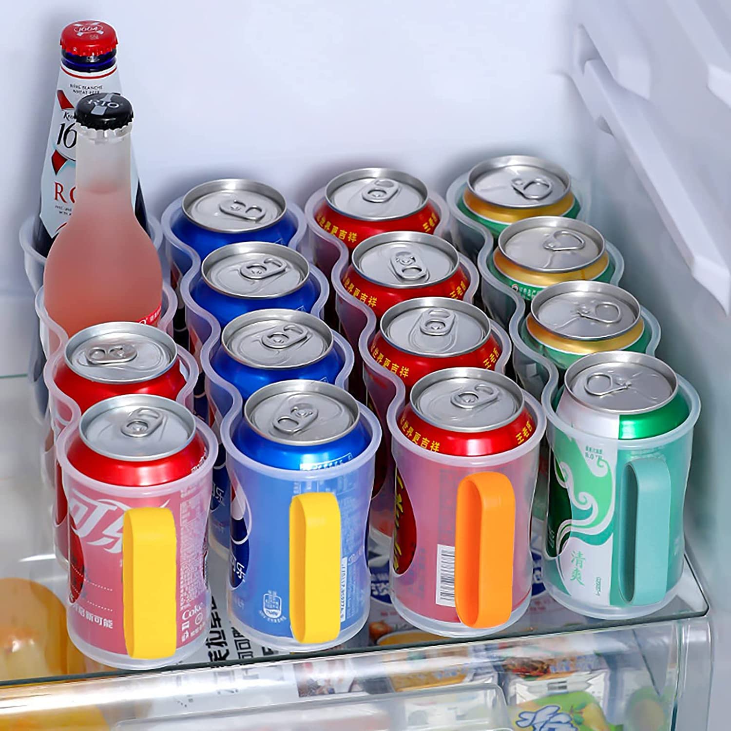 MOXAS Soda Can Organizer for Refrigerator Shelf, Drink Organizer for Fridge,Soda Can Beverage Holder,Fridge Storage Sliding Rack 2-Pack
