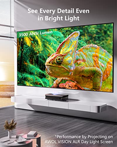 AWOL VISION LTV-3500 80β-150" 4K 3D Laser TV, 3500 ANSI Lumen Ultra Short Throw Triple Laser Projector Without Color Wheel, HDR10+ Dolby Atmos Home Theatre UST Projector(Fire TV Stick 4K Max included)