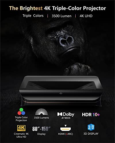 AWOL VISION LTV-3500 80β-150" 4K 3D Laser TV, 3500 ANSI Lumen Ultra Short Throw Triple Laser Projector Without Color Wheel, HDR10+ Dolby Atmos Home Theatre UST Projector(Fire TV Stick 4K Max included)