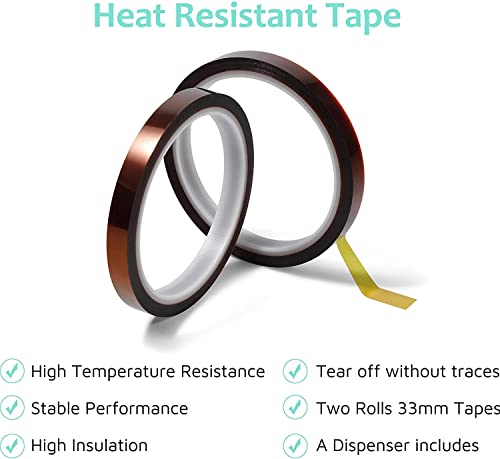 OFFNOVA Heat Tape Dispenser and Tapes Kit for Sublimation, a Desktop Holder and 2 Rolls 33m x 10mm Heat Resistant Tape for Cricut and More (Pink)
